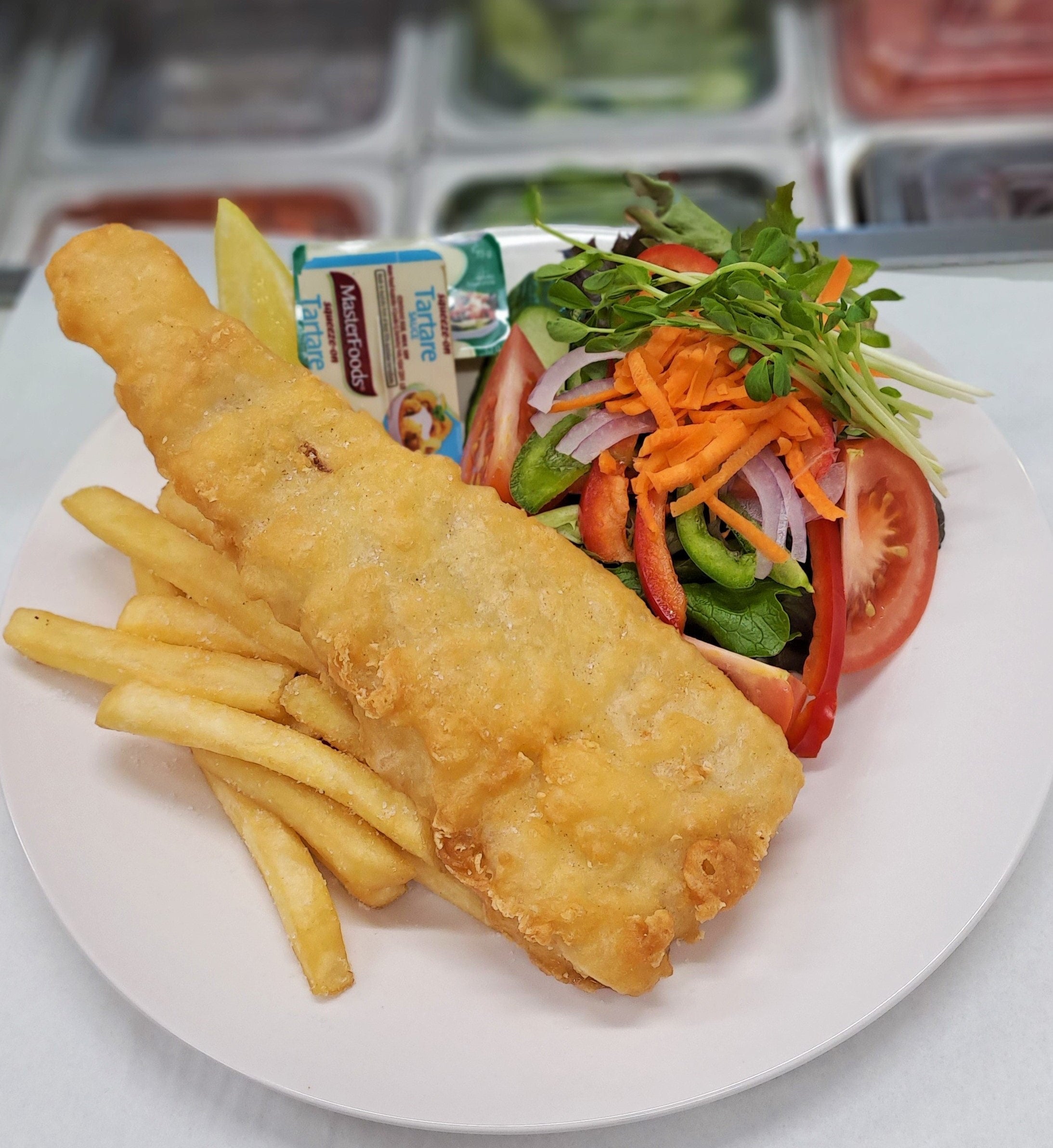 Tempura Fish & Chips or Salad | Abacus Cafe Ordering