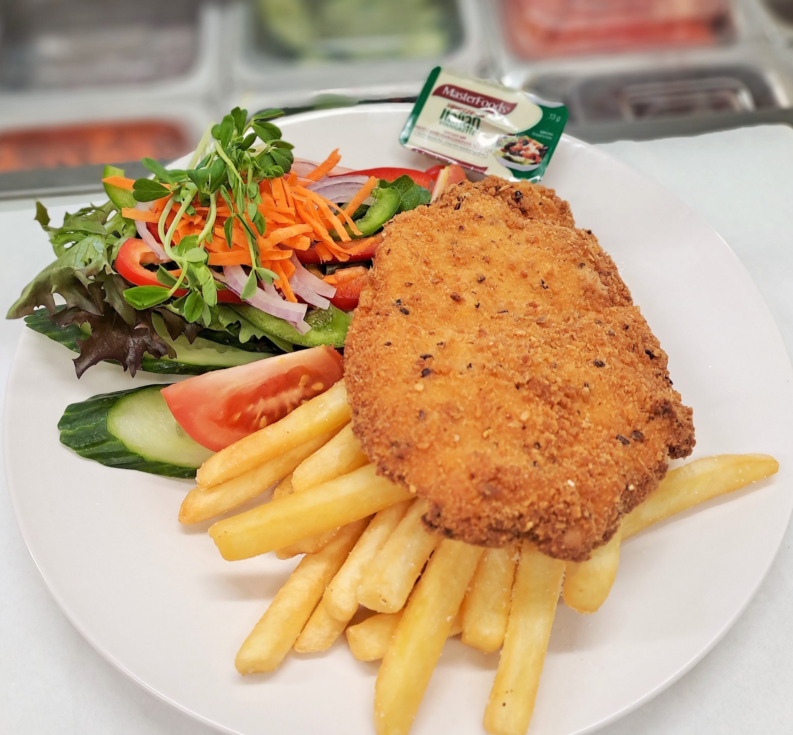 Chicken Schnitzel & Chips or Salad | Abacus Cafe Ordering